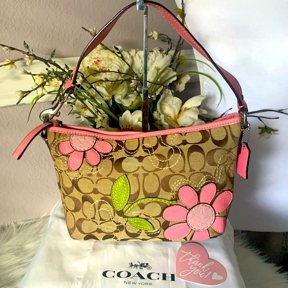 Coach | Bags | Rare Coach Floral Embroidered Shoulder Bag Pink And ...